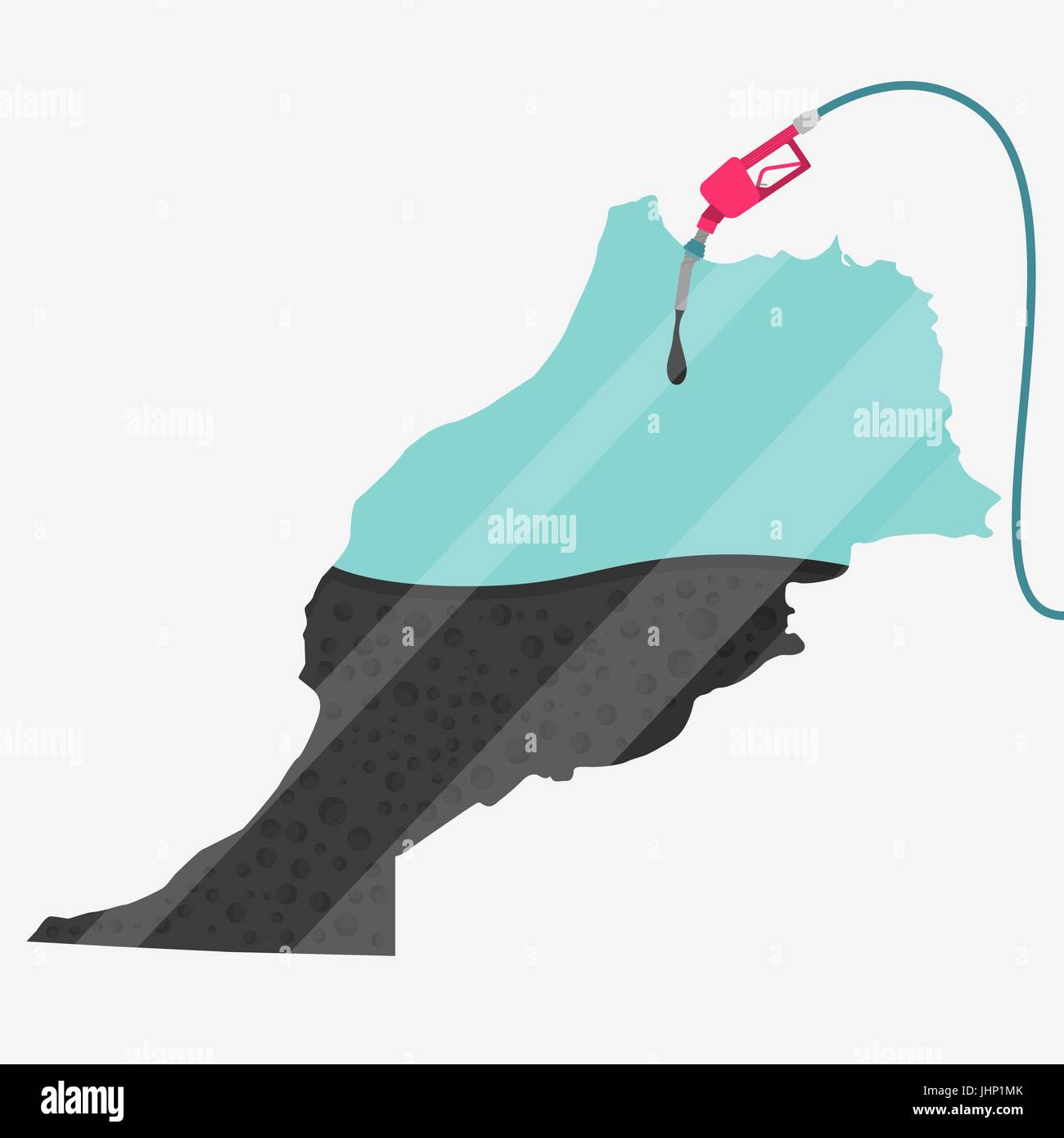 Map of Morocco being fueled by oil. Gas pump fueled map. On the map ...