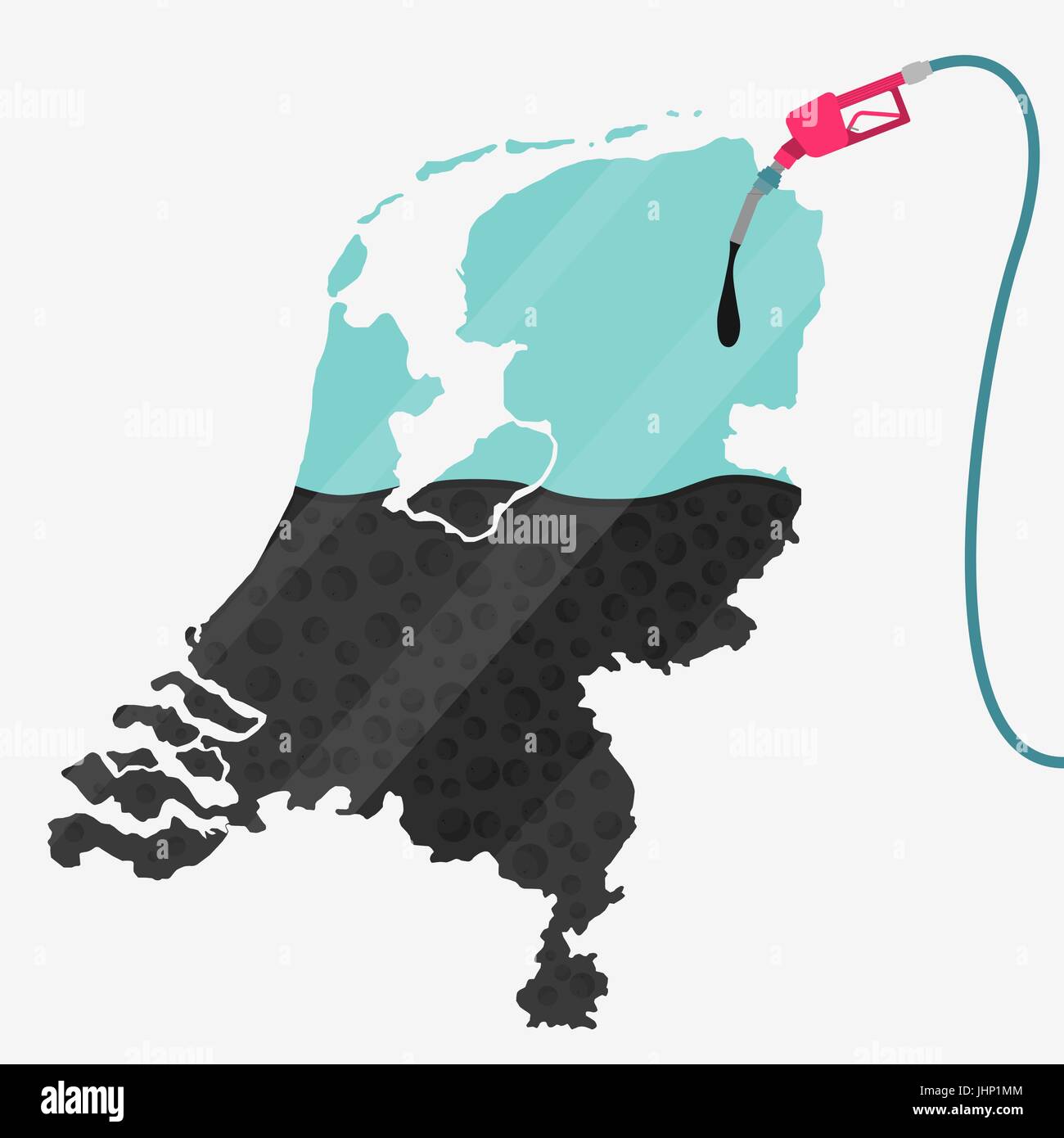 Map of Netherlands being fueled by oil. Gas pump fueled map. On the map ...