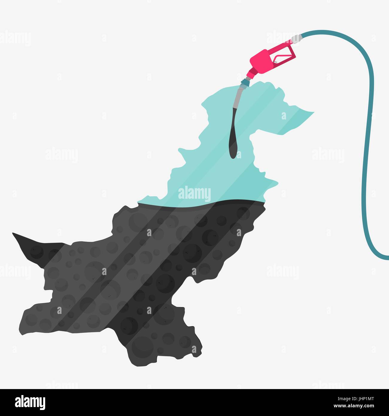 Map of Pakistan being fueled by oil. Gas pump fueled map. On the map ...