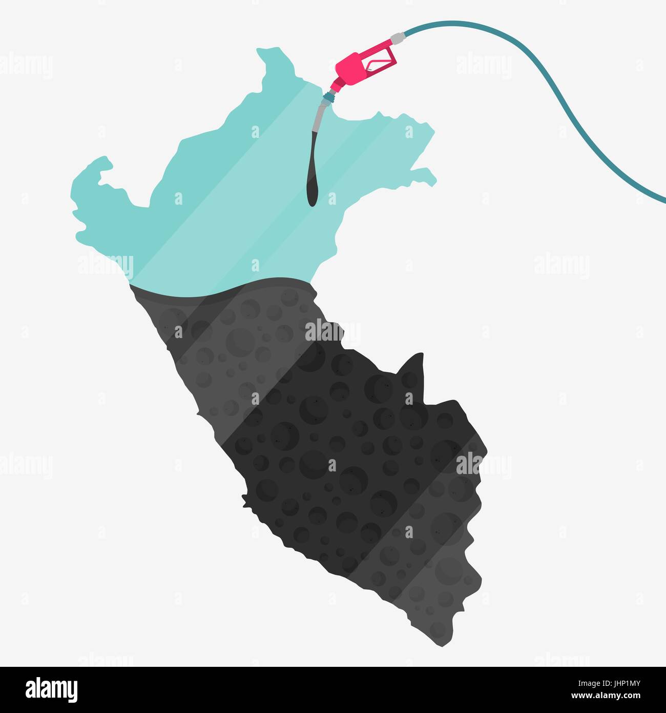 Map of Peru being fueled by oil. Gas pump fueled map. On the map there ...
