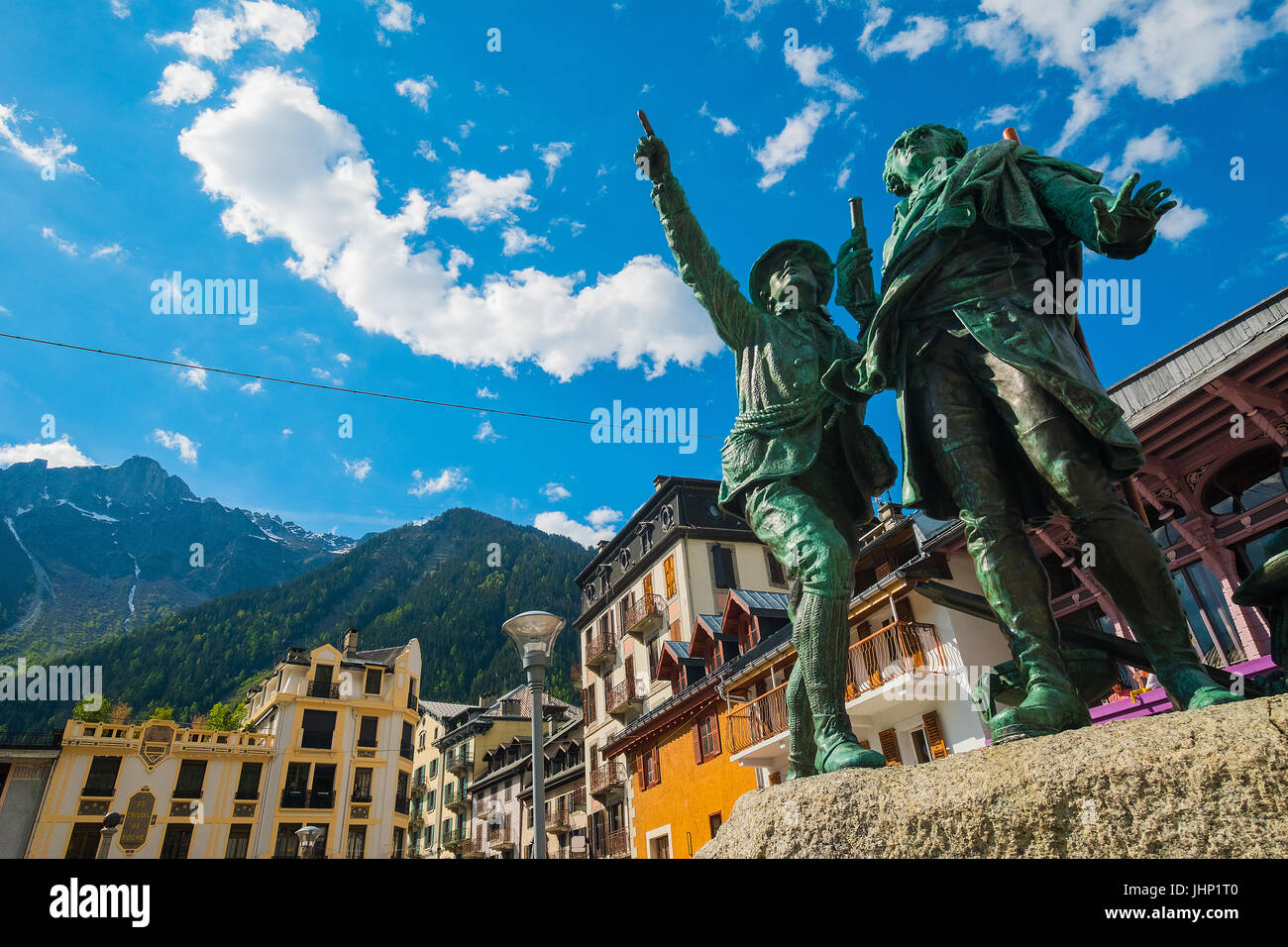 Statue of Balmat and Saussure in Chamonix, France Stock Photo - Alamy