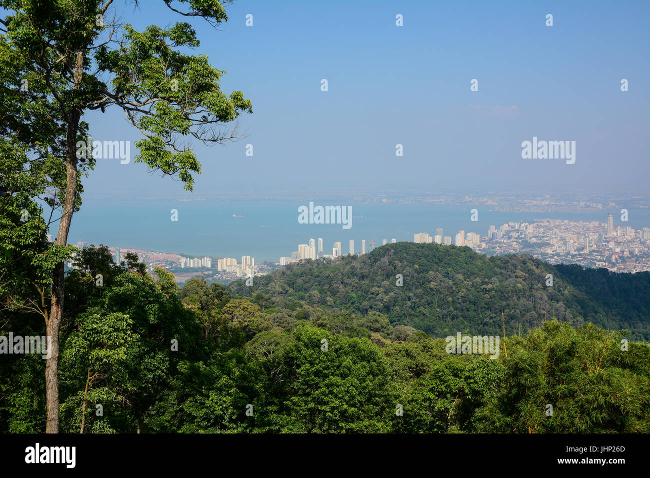 Aerial view of George Town with green forest in Penang, Malaysia ...