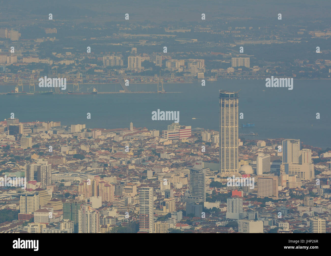 Penang, Malaysia - Mar 11, 2016. Aerial view of George Town with the ...