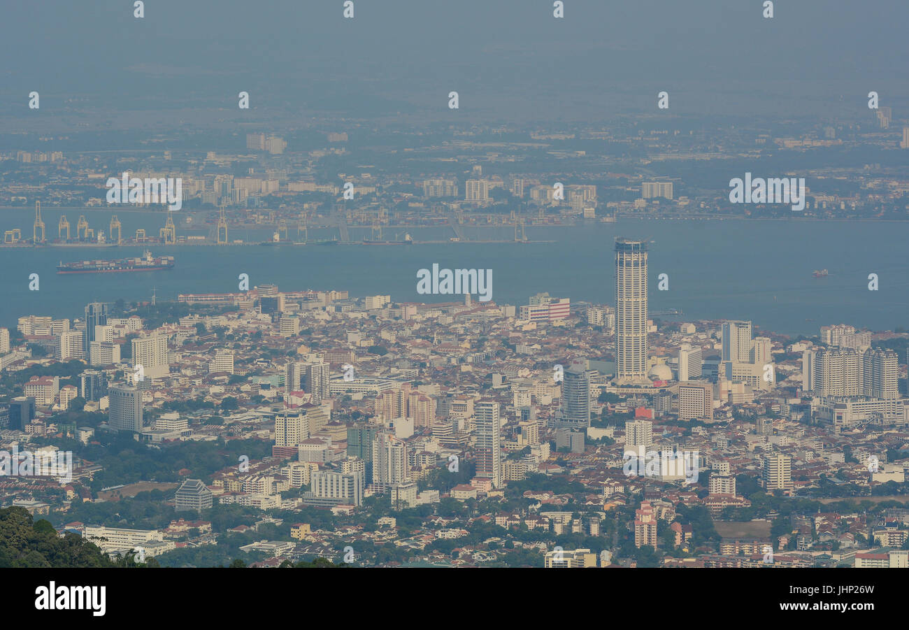 Penang, Malaysia - Mar 11, 2016. Aerial view of George Town with the ...