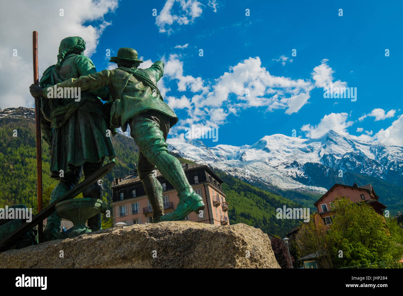 Statue of Balmat and Saussure in Chamonix, France Stock Photo - Alamy