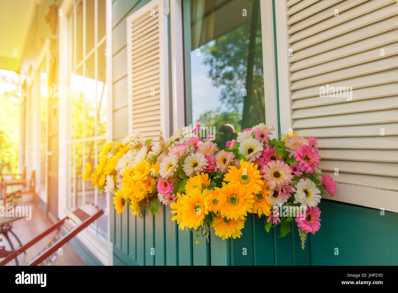 window with flower box and shutters at home Stock Photo - Alamy