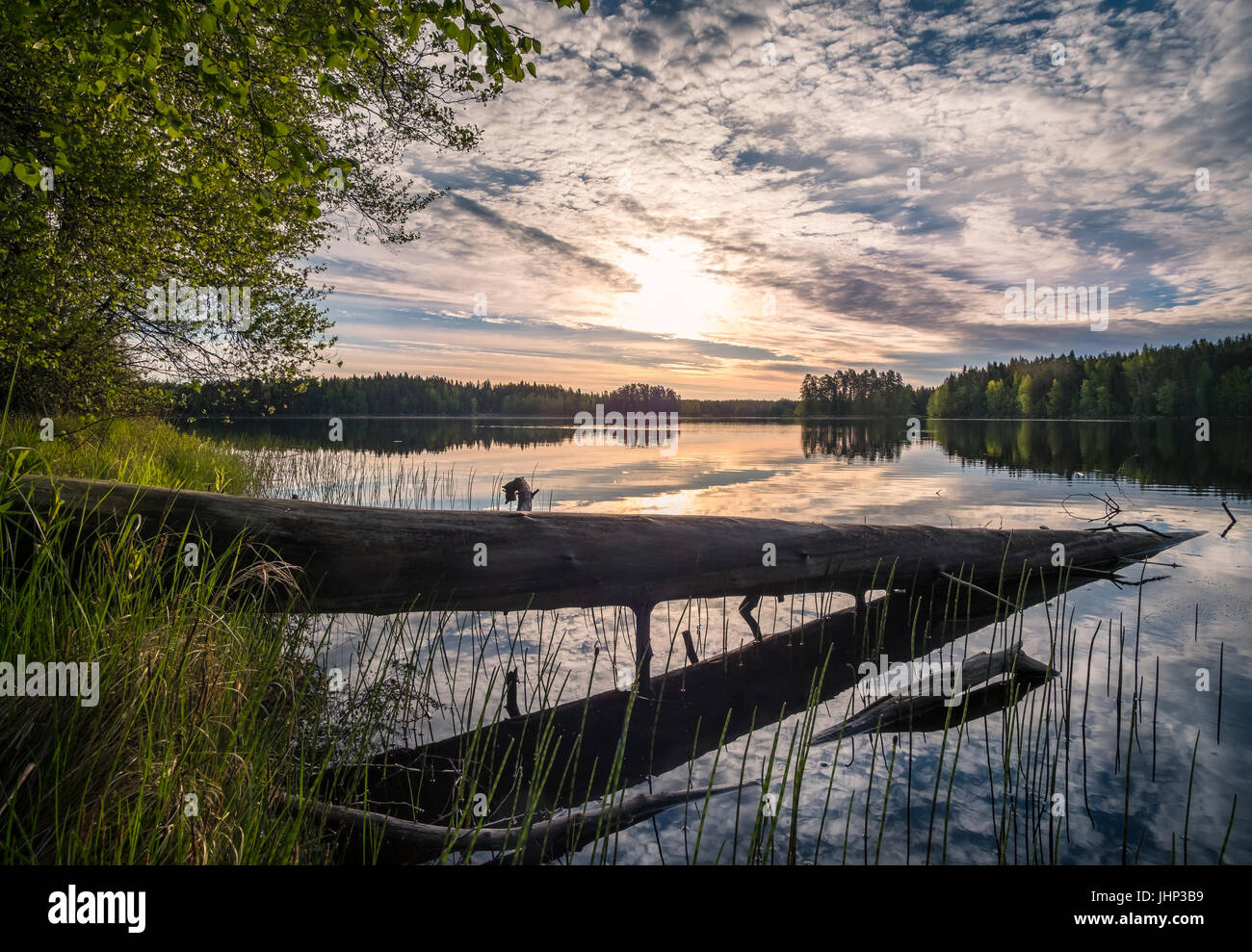 Scenic landscape with lake and sunrise at summer morning in national ...