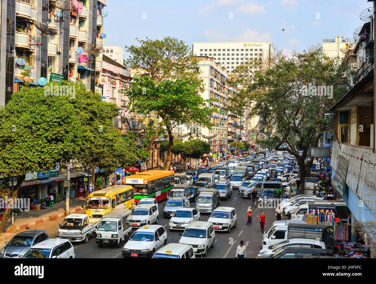 Yangon, Myanmar - Feb 1, 2017. Cars on Bogyoke street in Yangon ...