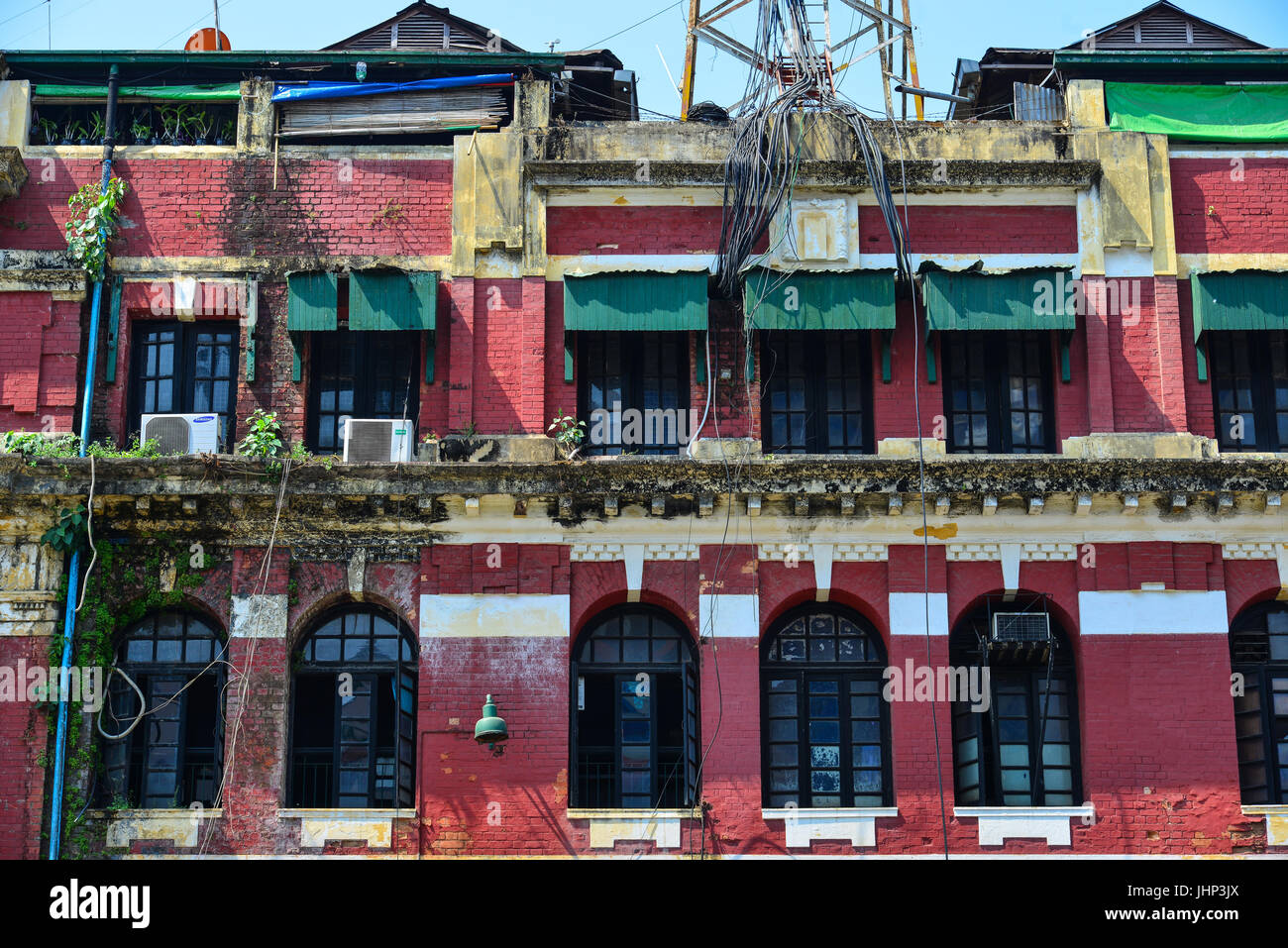 Yangon, Myanmar - Feb 13, 2017. British colonial building at downtown ...