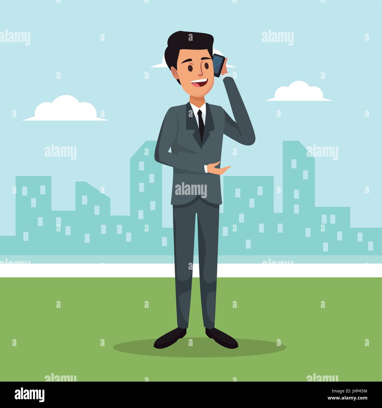 city landscape background with formal suit man social network ...