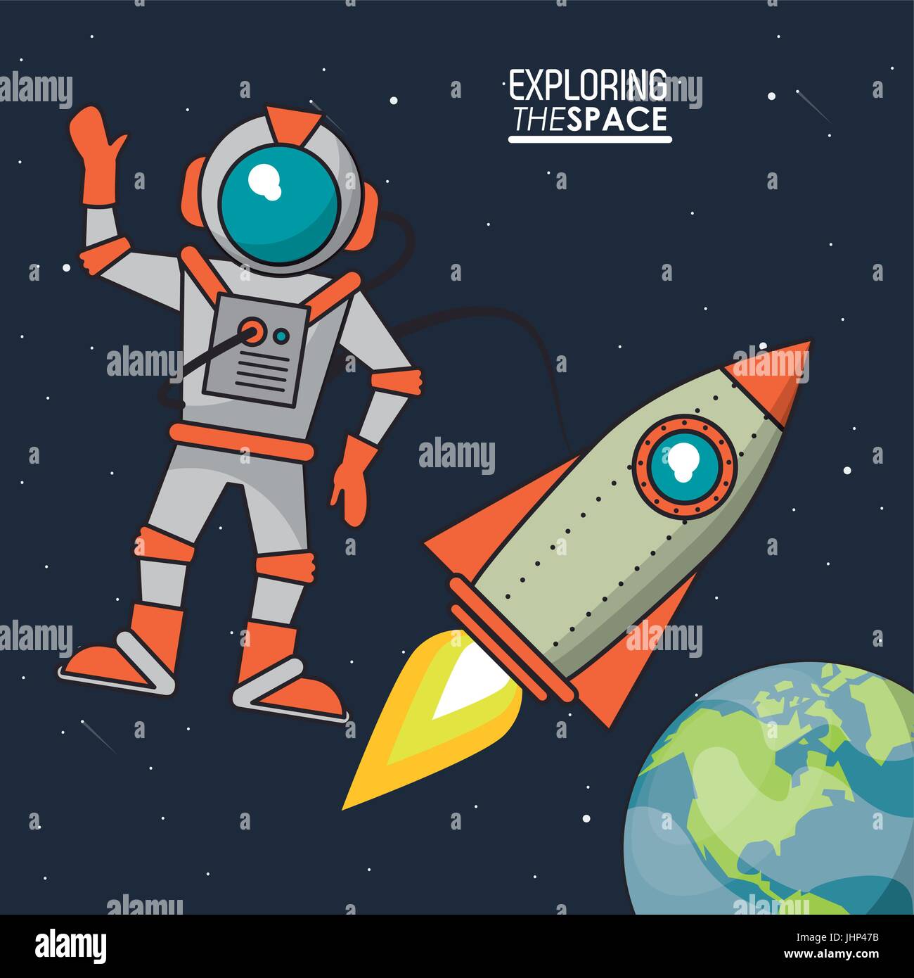 colorful poster exploring the space with astronaut and spaceship and ...