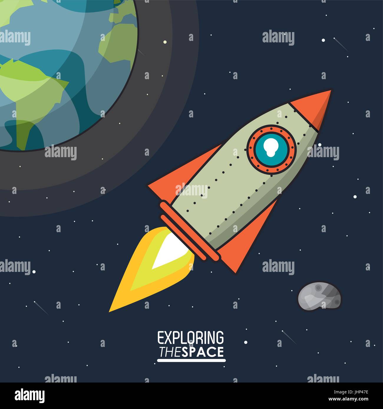 colorful poster exploring the space with spaceship and planet earth and ...