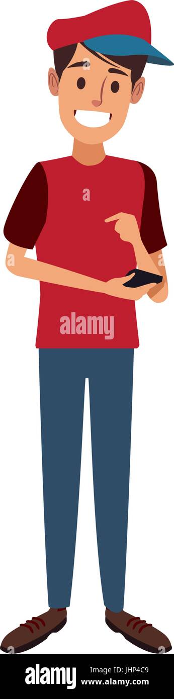 Cheerful man holding smart Stock Vector Images - Alamy