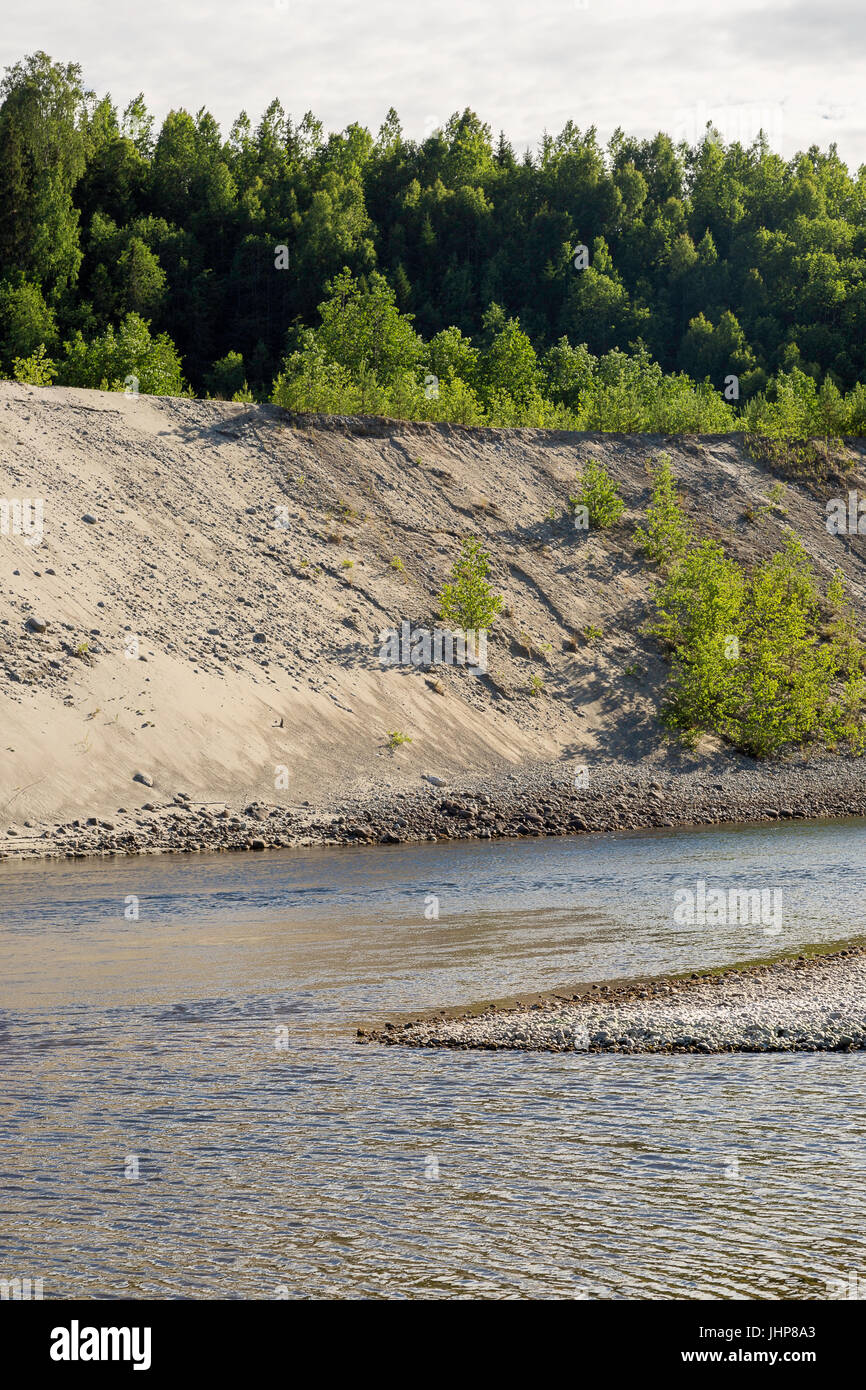 Sandy Shore by Stream with forest Stock Photo - Alamy