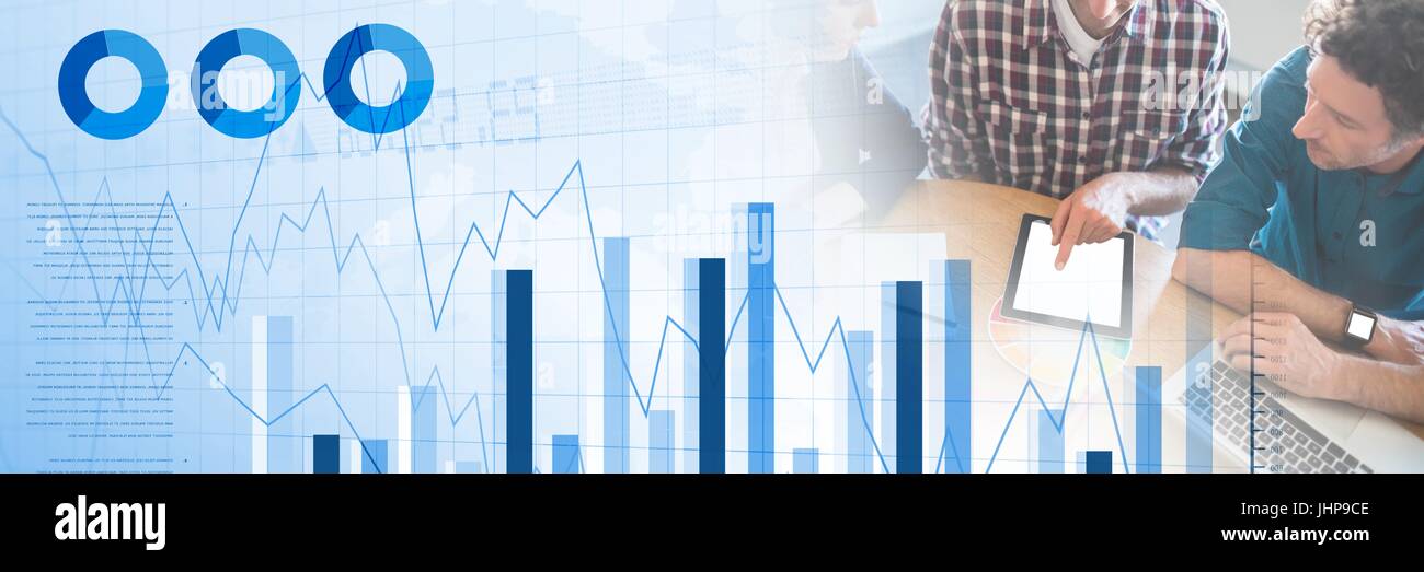 Digital composite of Business people having a meeting with bar charts ...