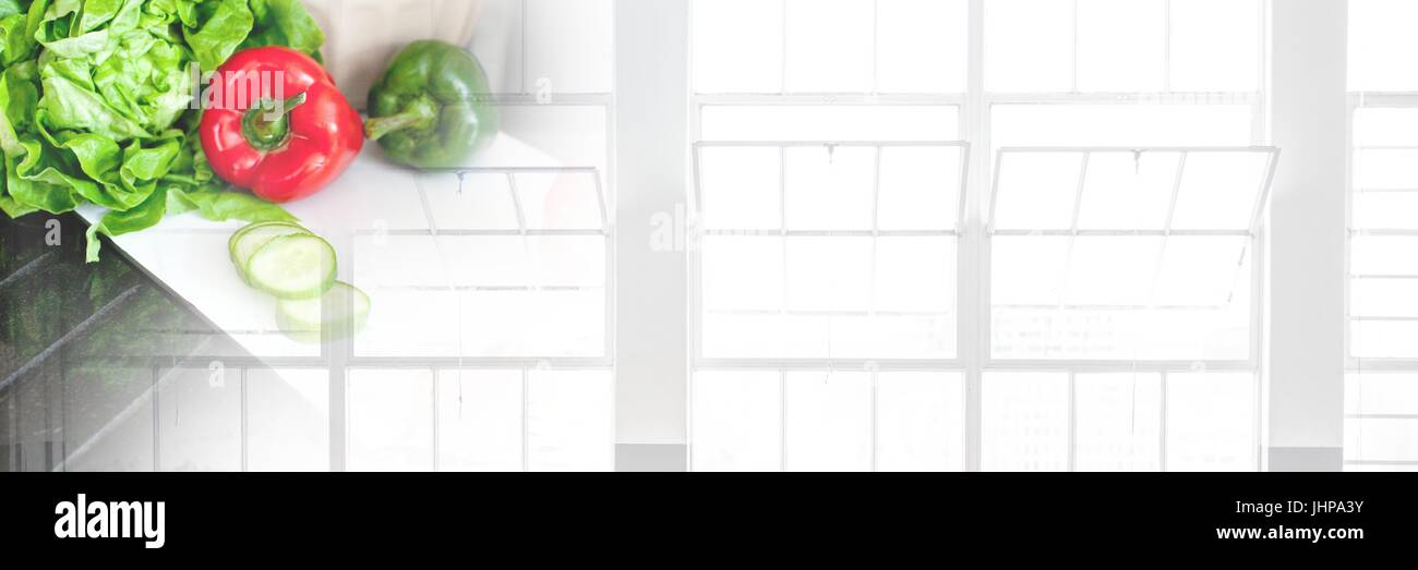 Digital composite of salad and windows background Stock Photo - Alamy