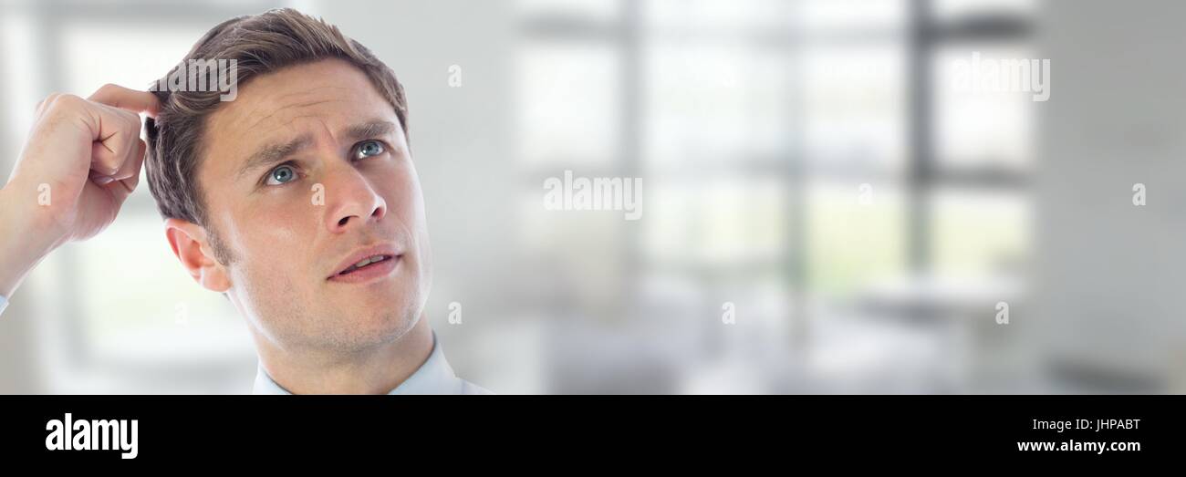 Digital composite of Thinking man with windows transition Stock Photo ...
