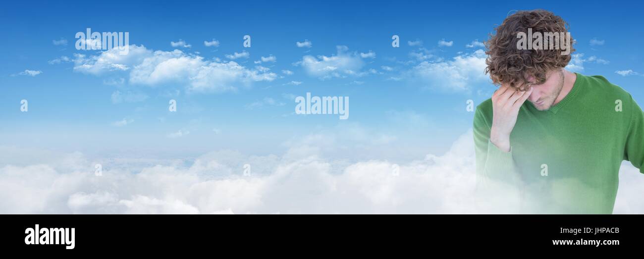 Digital composite of Thinking man with blue sky transition Stock Photo ...
