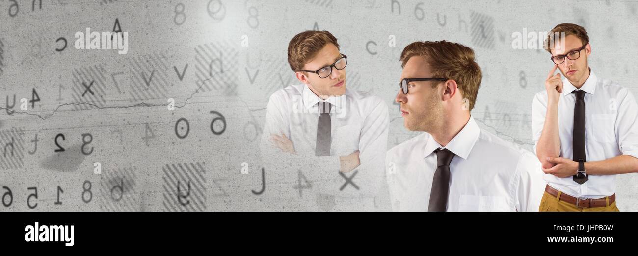 Digital composite of Thinking man in sequence with letters and numbers ...