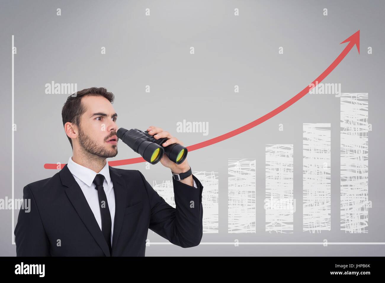 Digital composite of Confused man with binoculars against white ...