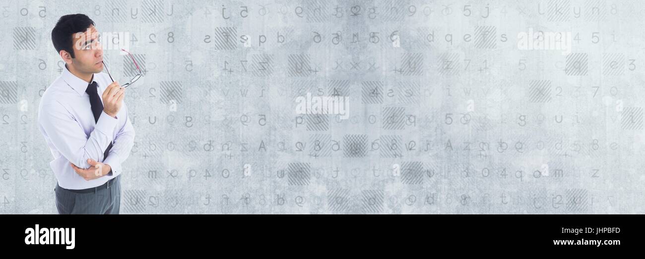 Digital composite of Thinking man with code numbers and letters ...