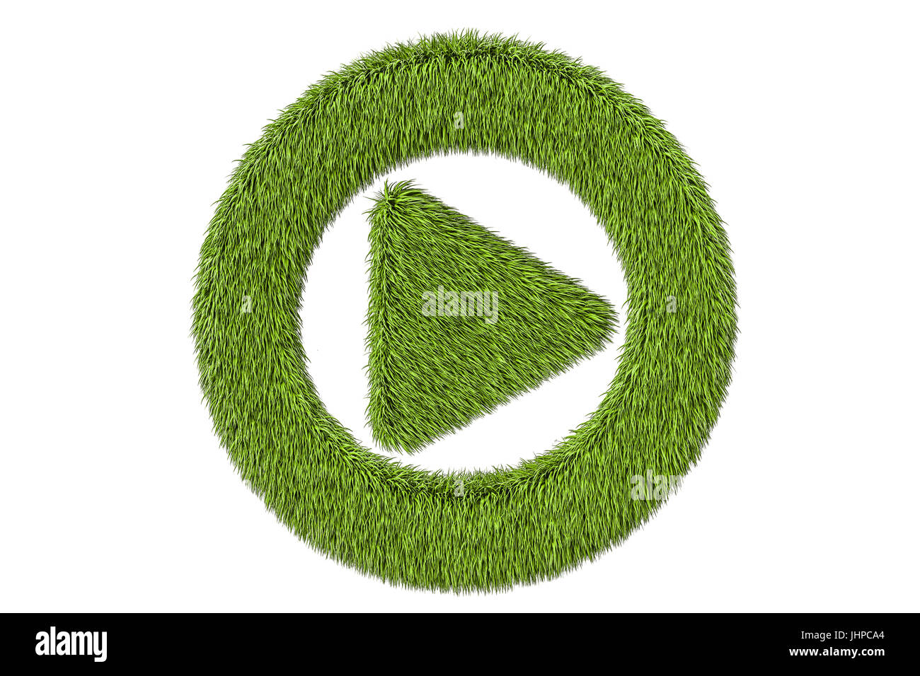 green grassy media player button, 3D rendering isolated on black ...
