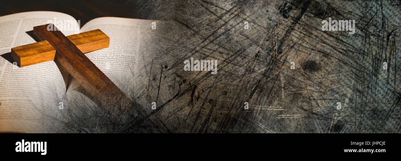 Digital composite of Cross on bible and grunge transition Stock Photo ...