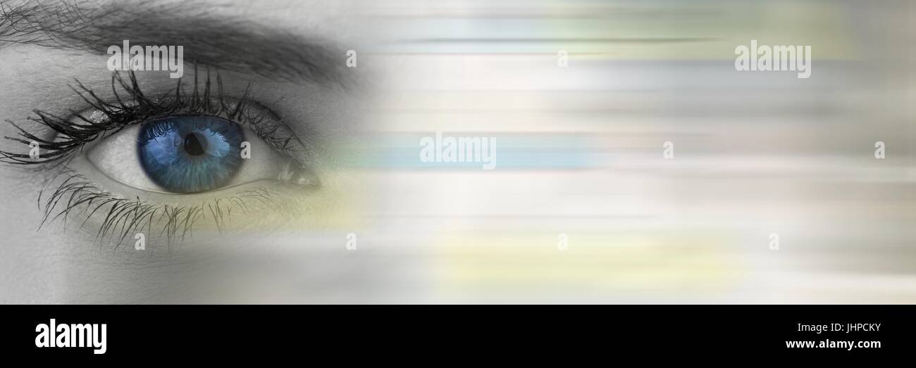 Digital composite of Close up of eye in greyscale with motion blur ...