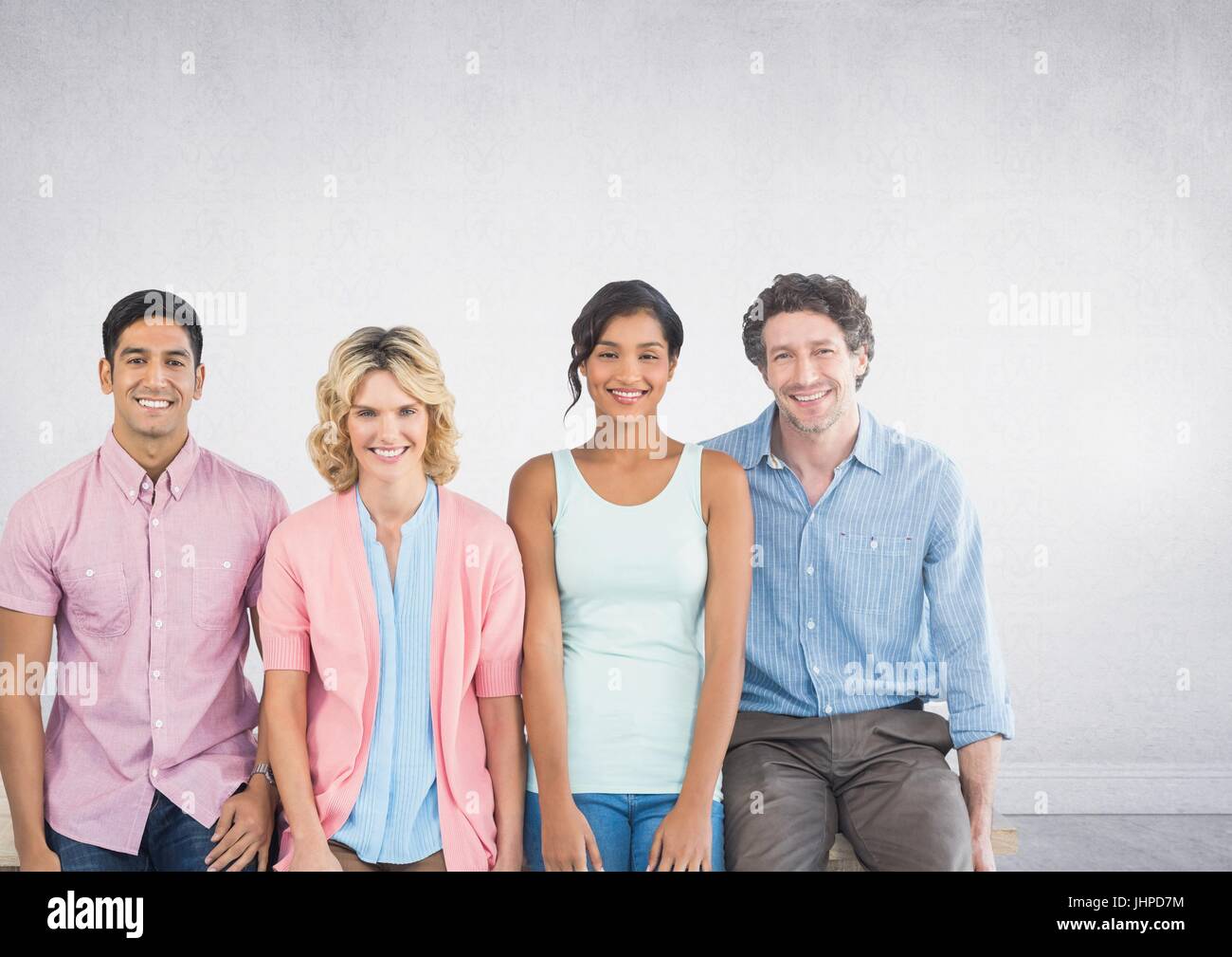 Digital composite of Group of people sitting in front of bright ...