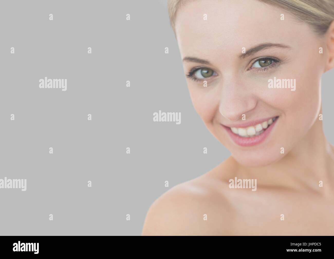Digital composite of Portrait of woman with grey background Stock Photo ...