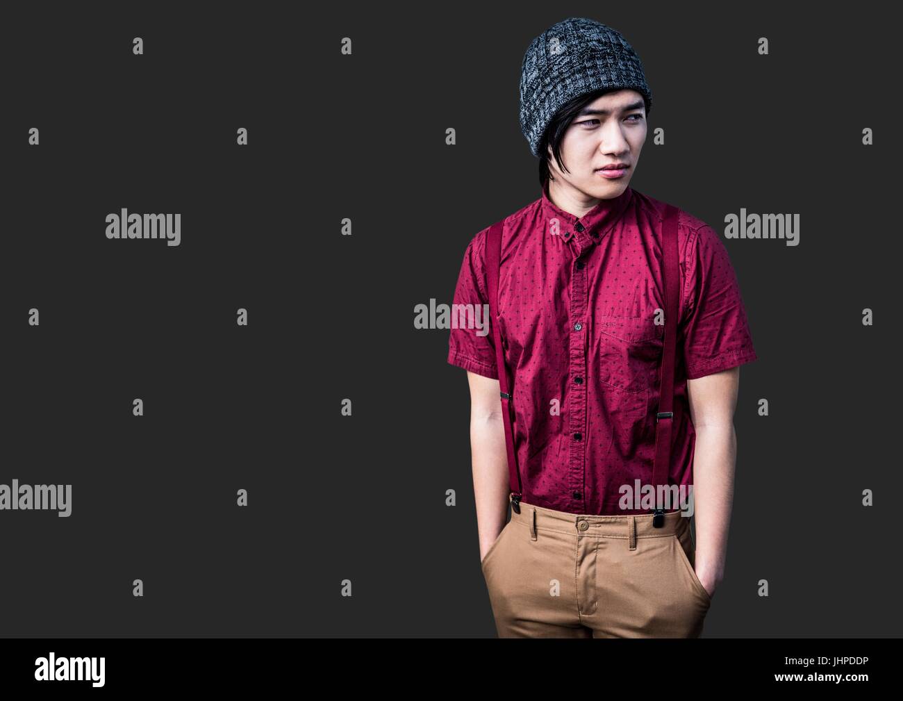 Digital composite of Portrait of young Man with grey background Stock ...