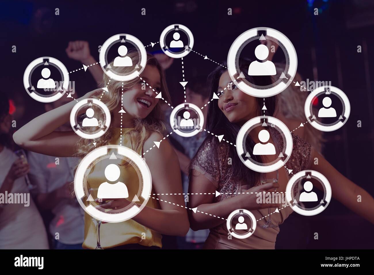 Digital composite of Connection icons against party background Stock ...