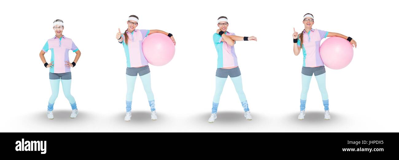 Digital composite of Nerd woman exercising collage Stock Photo - Alamy