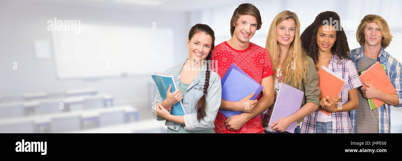 Digital composite of Students in front of classroom background Stock ...
