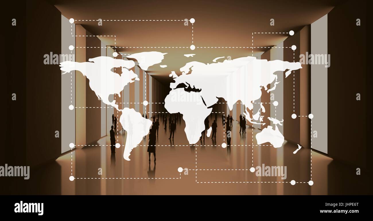 Digital composite of World map against office background Stock Photo ...