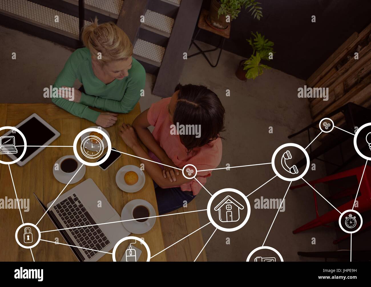 Digital composite of Connection icons against meeting background Stock ...