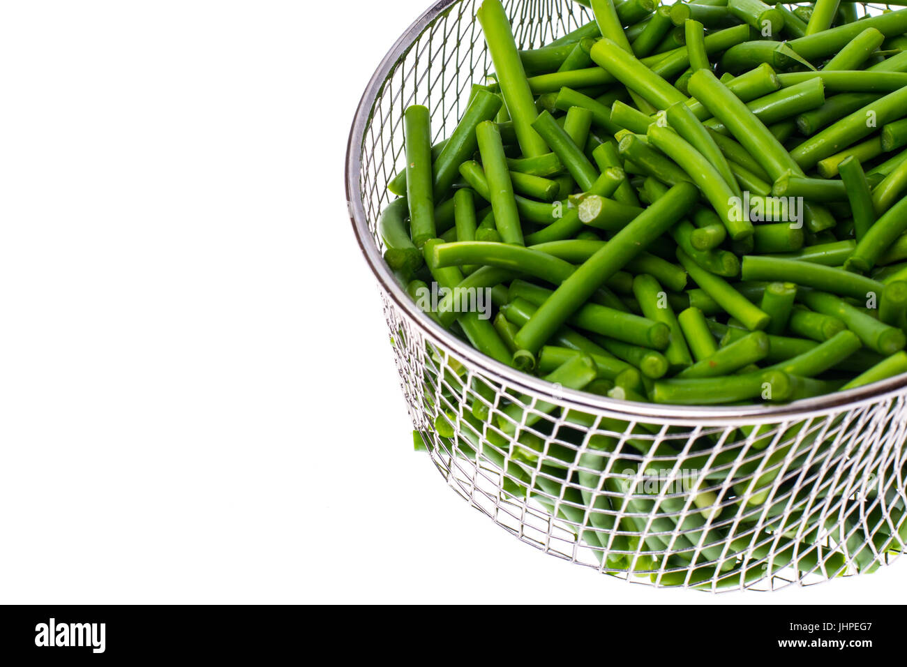Green string beans in metal. Studio Photo Stock Photo - Alamy