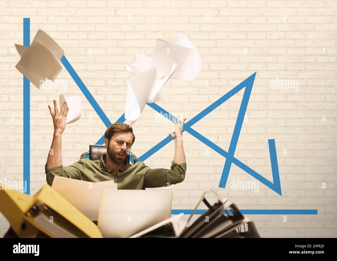 Digital composite of Frustrated business man throwing paper against ...