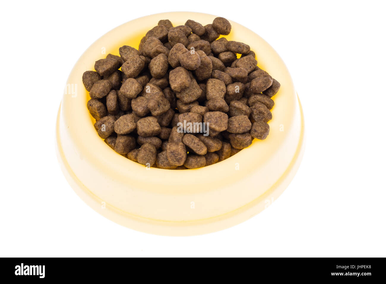 Animal food in special bowl on white background. Studio Photo Stock ...