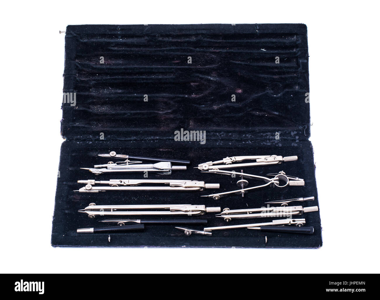 Set of drawing metal compasses in black box. Studio Photo Stock Photo ...