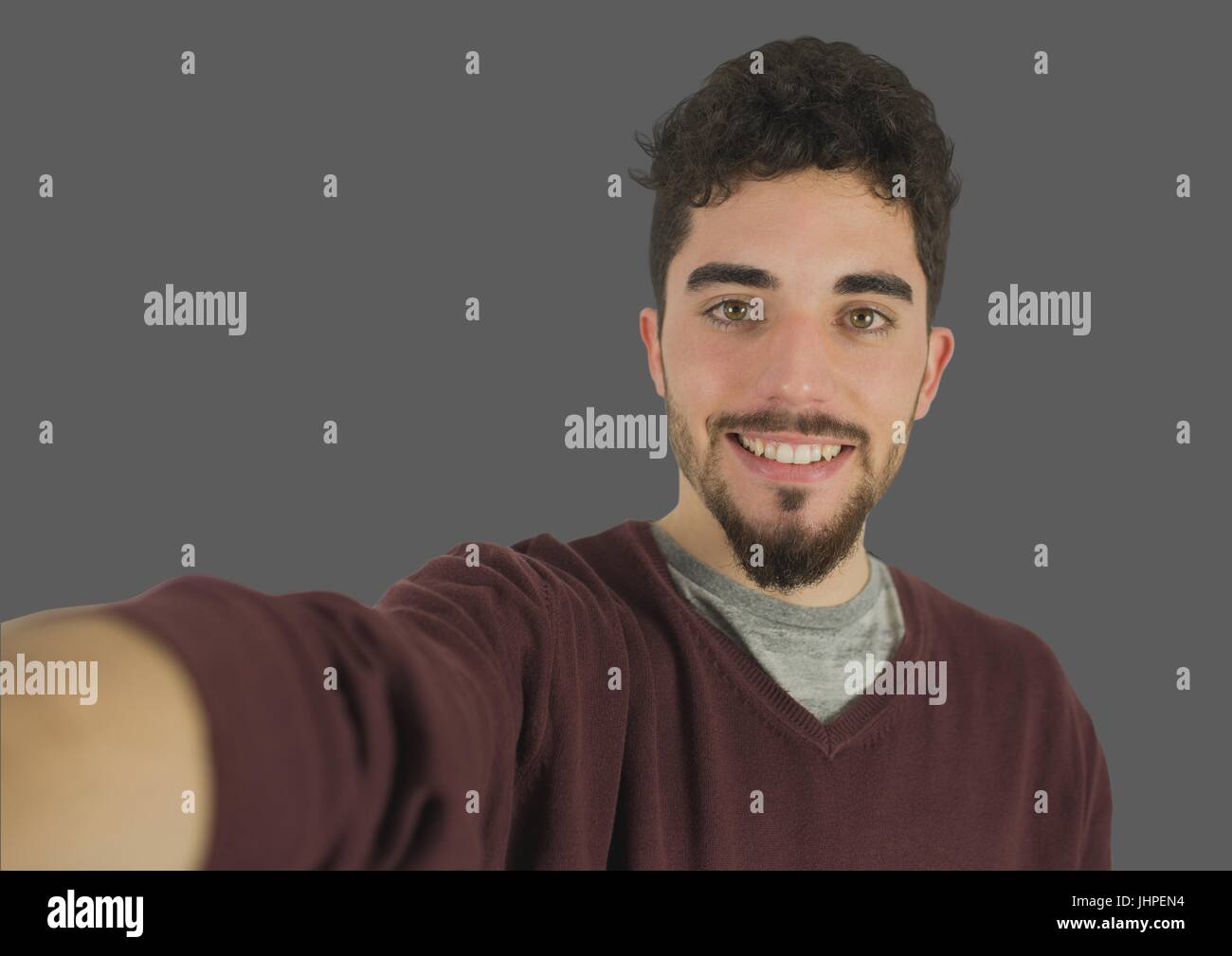 Digital composite of Portrait selfie of Man with grey background Stock ...