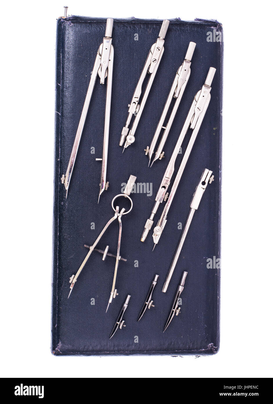 Set of drawing metal compasses in black box. Studio Photo Stock Photo ...