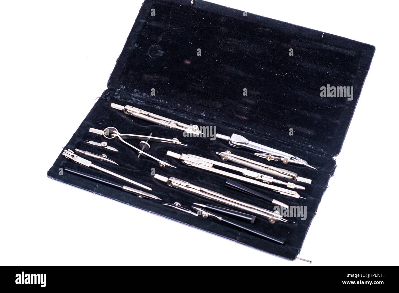 Set of drawing metal compasses in black box. Studio Photo Stock Photo ...