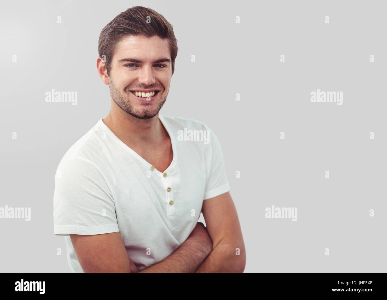 Digital composite of Portrait of Man with grey background Stock Photo ...