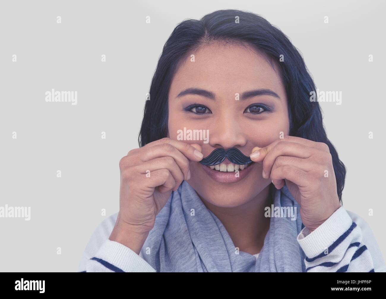 Digital composite of Portrait of woman wearing mustache with grey ...
