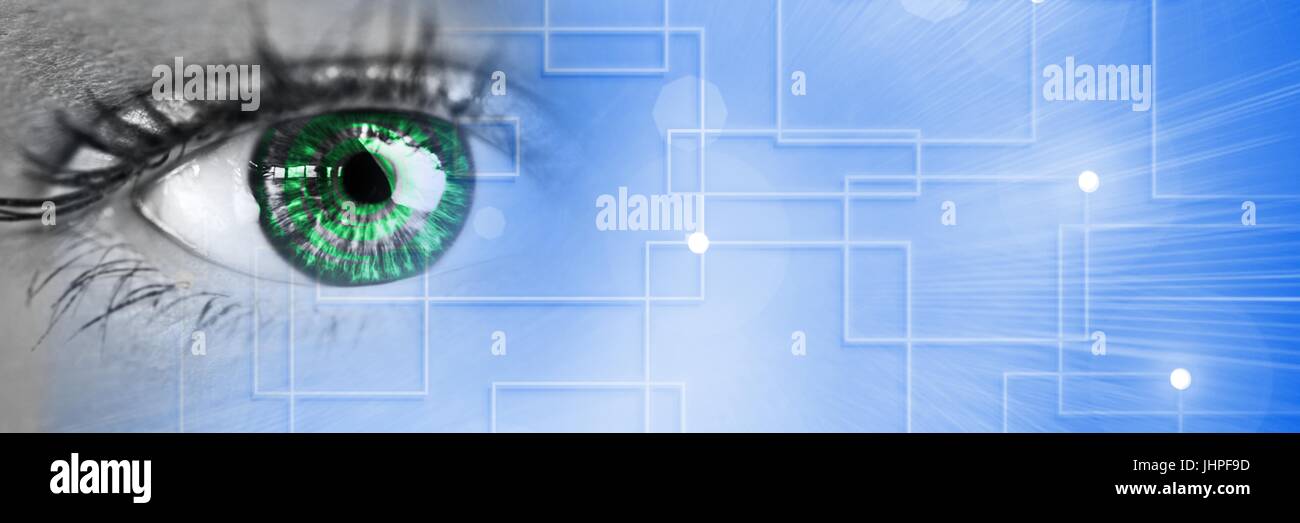 Digital composite of Close up of greyscale eye with green iris with ...
