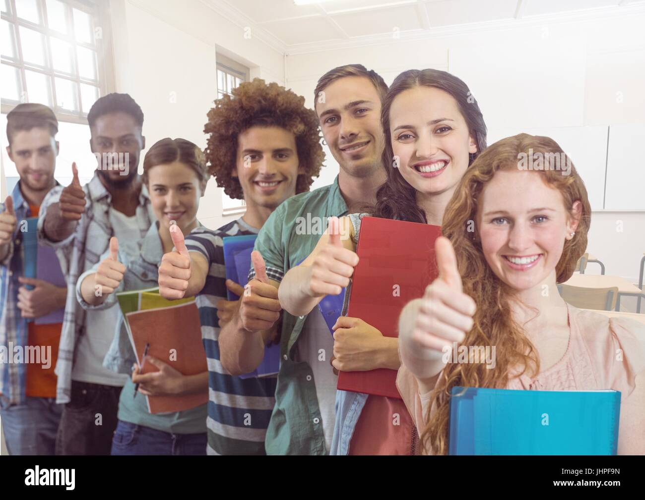 Digital composite of Students in front of classroom background Stock ...