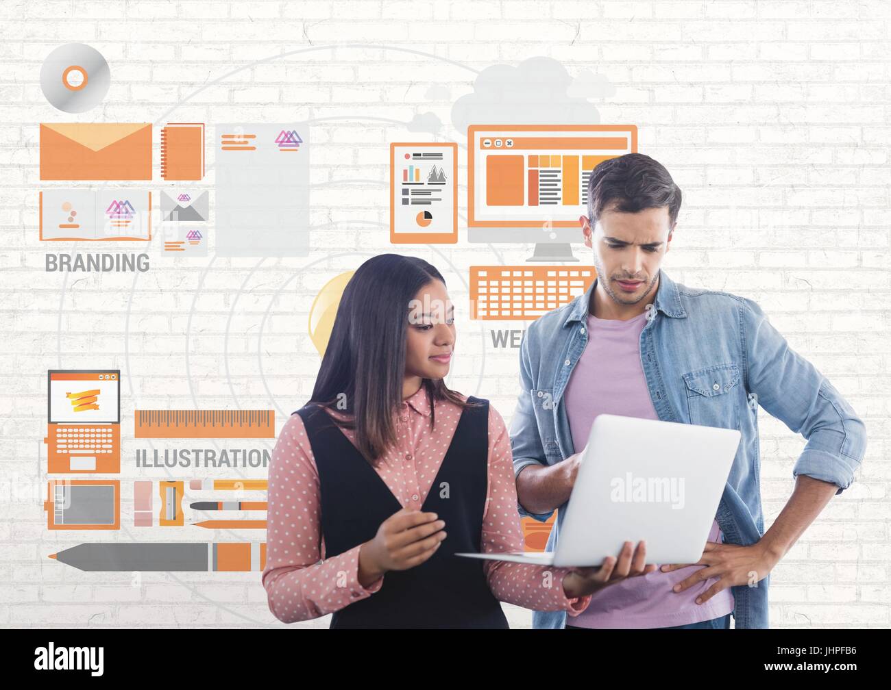 Digital composite of Happy business people using a computer against ...