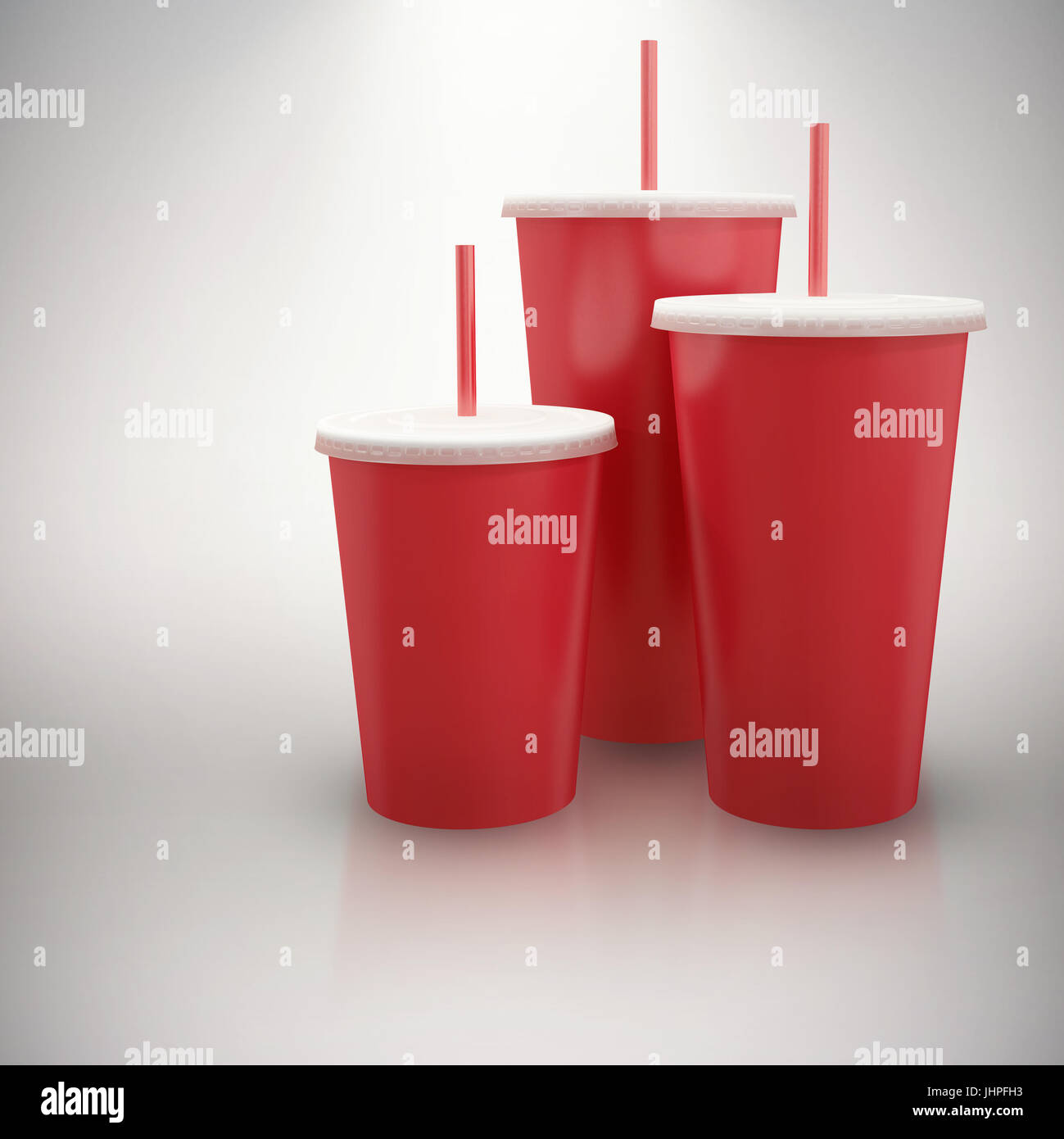 Red cups over white background against grey background Stock Photo - Alamy
