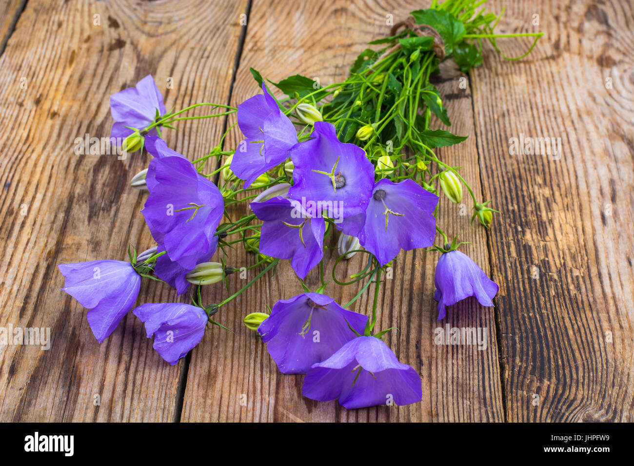 Bouquet with blue flowers on wooden table. Studio Photo Stock Photo - Alamy